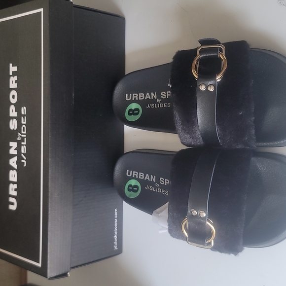 J/SLIDES | Shoes | Urban Sport By Jslides Buckle Up Faux Fur ...